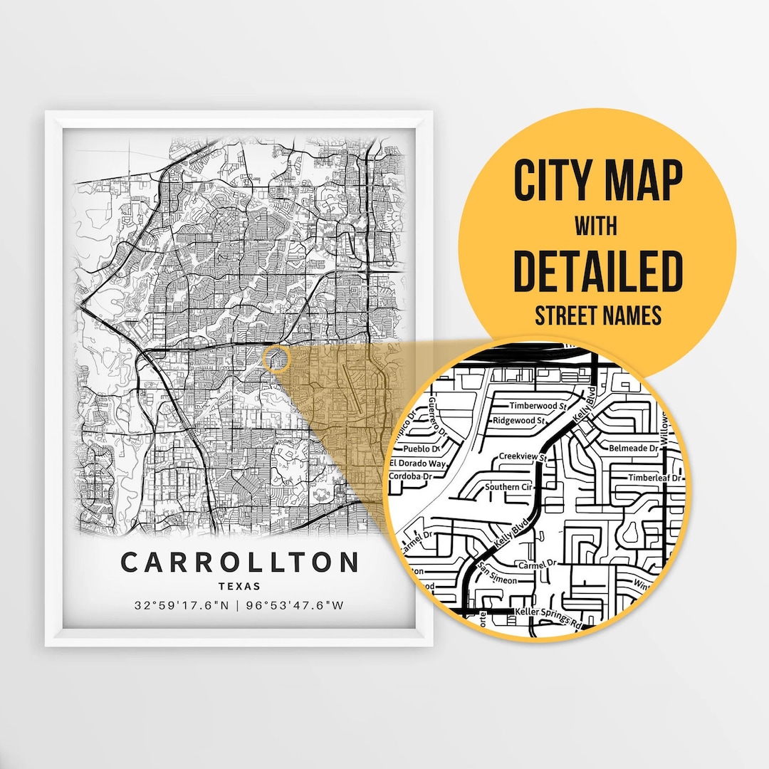 Printable Map of Carrollton, Texas, USA With Street Names - Instant ...