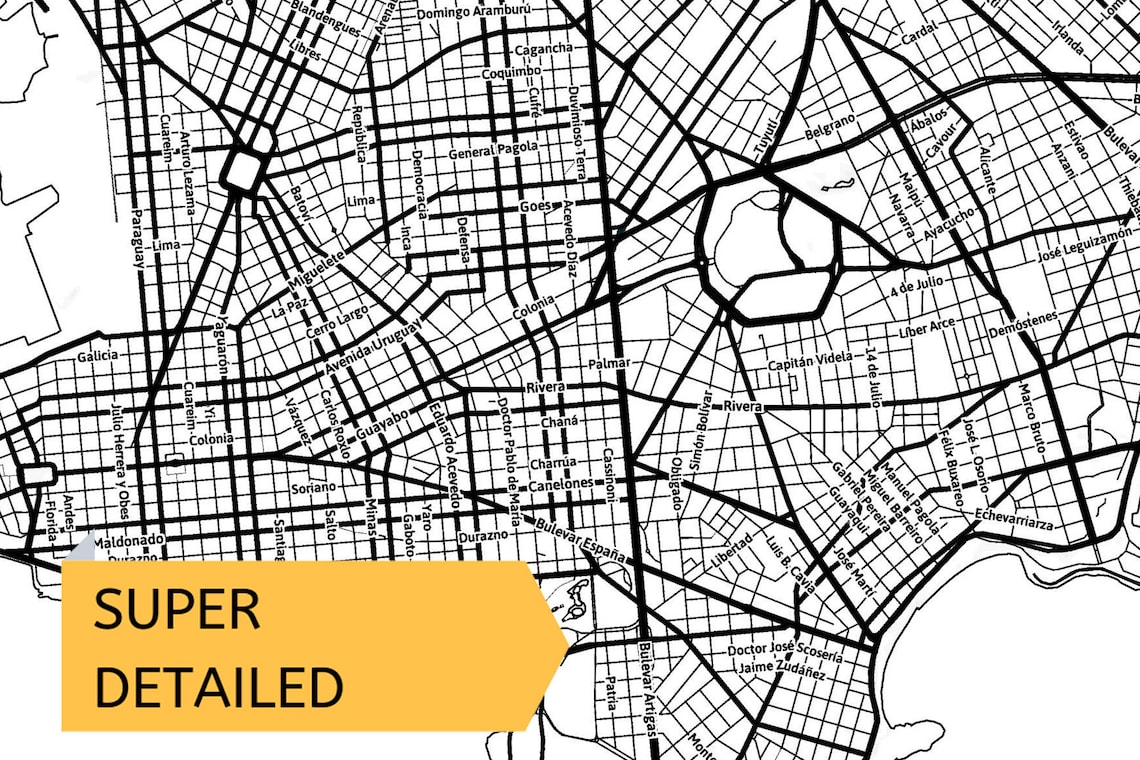 Printable Map of Montevideo Uruguay With Street Names - Etsy