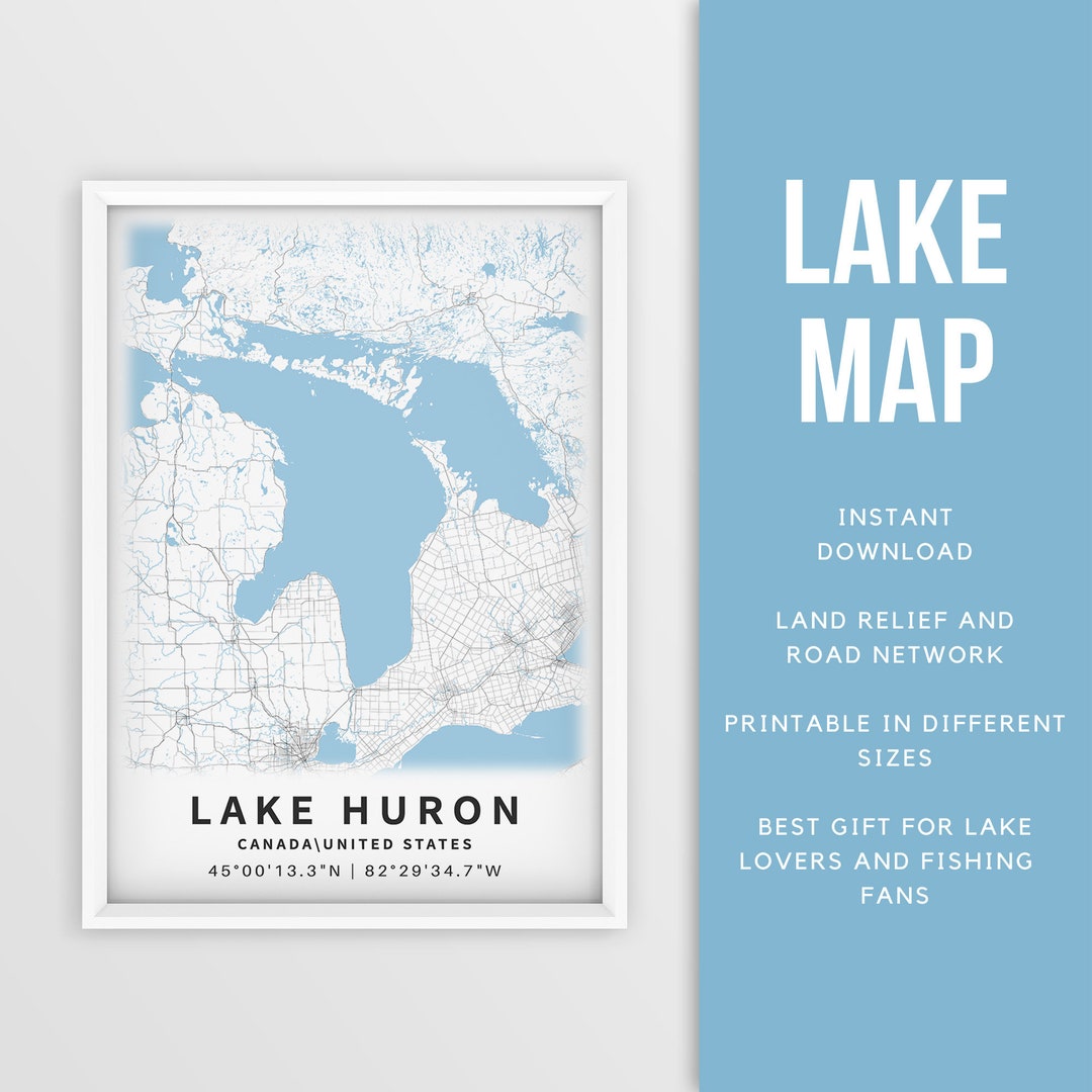 Printable Map of Lake Huron Canada, US - Instant Download \ Lake Map ...