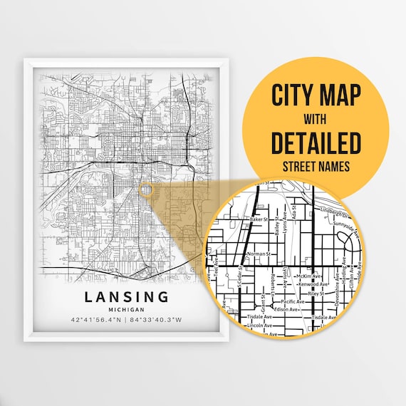 Map Of Downtown Lansing Mi Lansing, Michigan Map Detailed Street Map