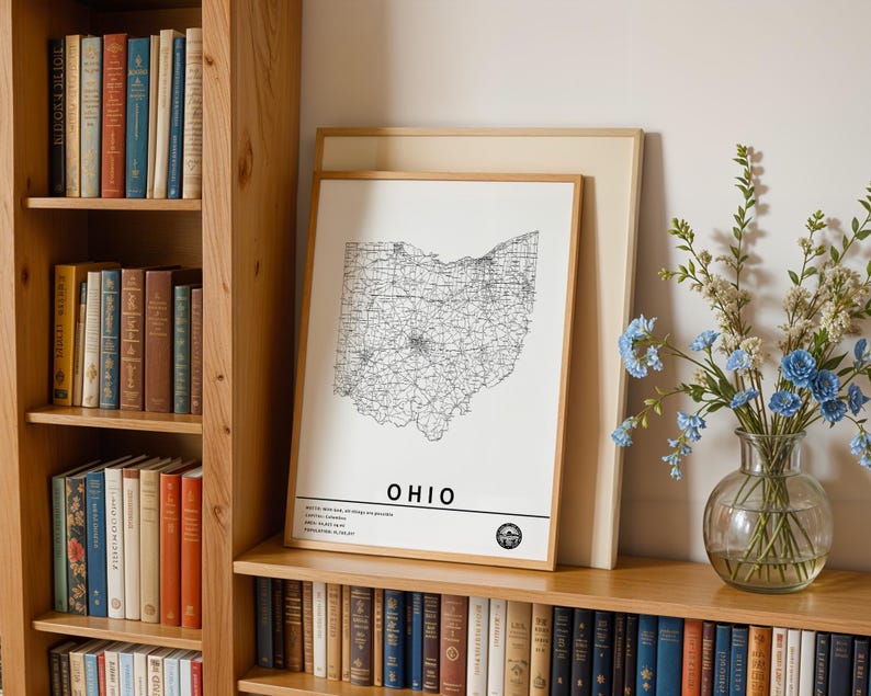 Ohio Map Poster, Printable USA Road Map With City Names (instant ...