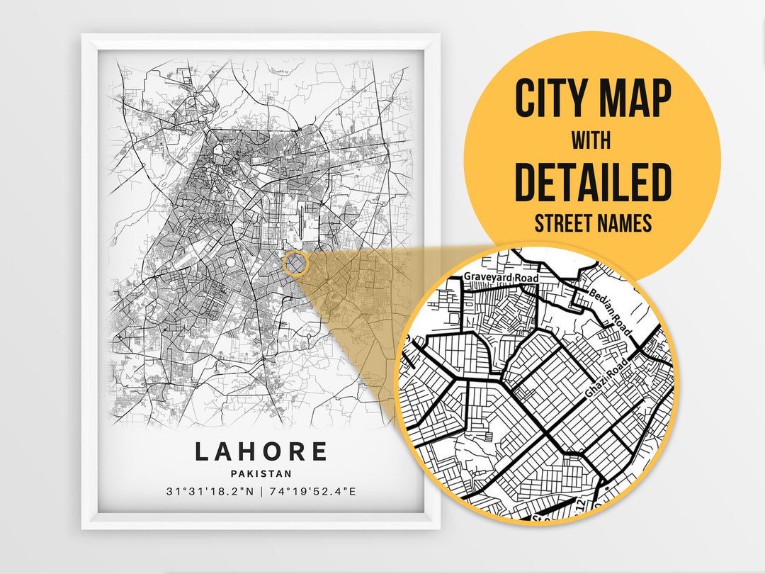 Printable Map of Lahore Pakistan اہور Map With Street Names - Etsy ...