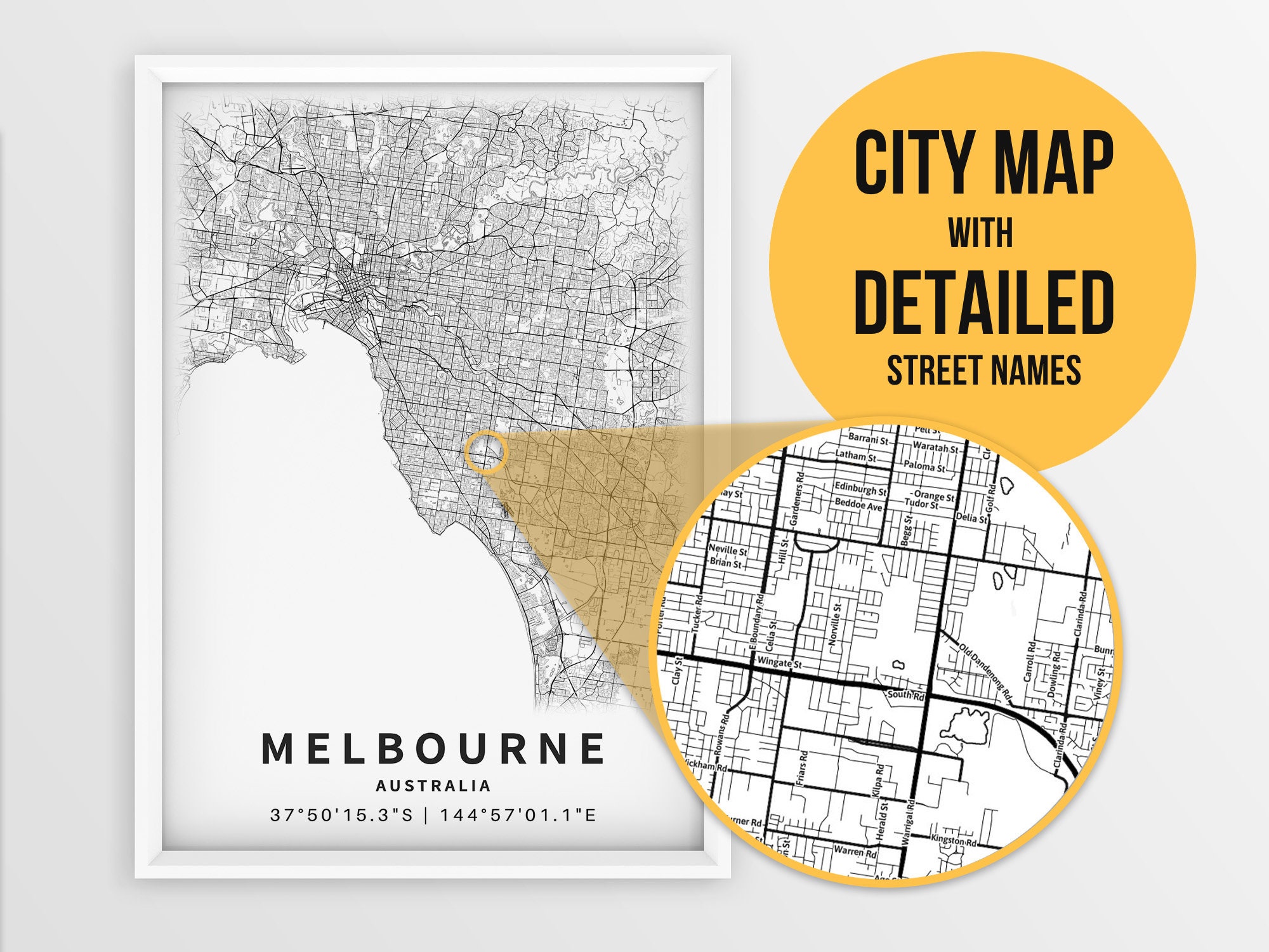 Printable Map of Melbourne Victoria VIC Australia with | Etsy