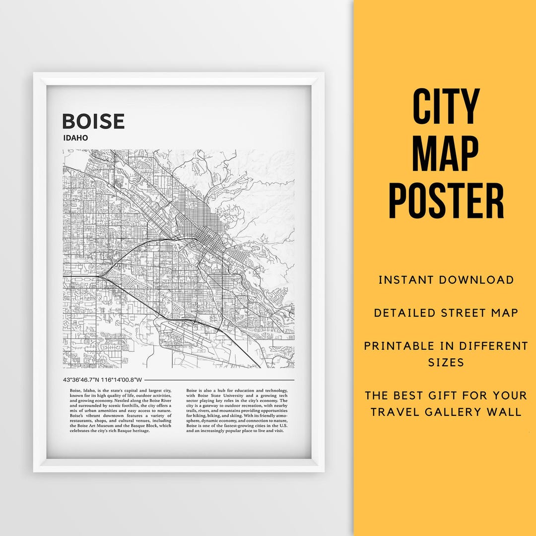 Boise, Idaho, USA Printable Map Poster Instant Download Street Map Wall ...