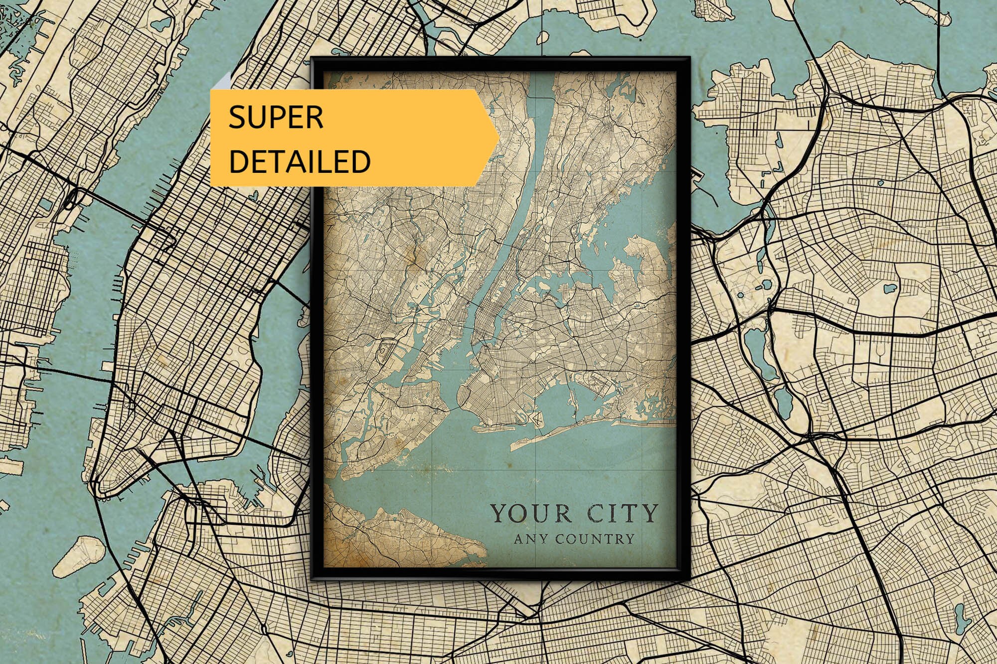 Custom Vintage style Map of Your City Any Country Digital | Etsy