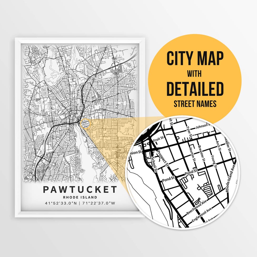 Printable Map of Pawtucket, Rhode Island, USA With Street Names ...