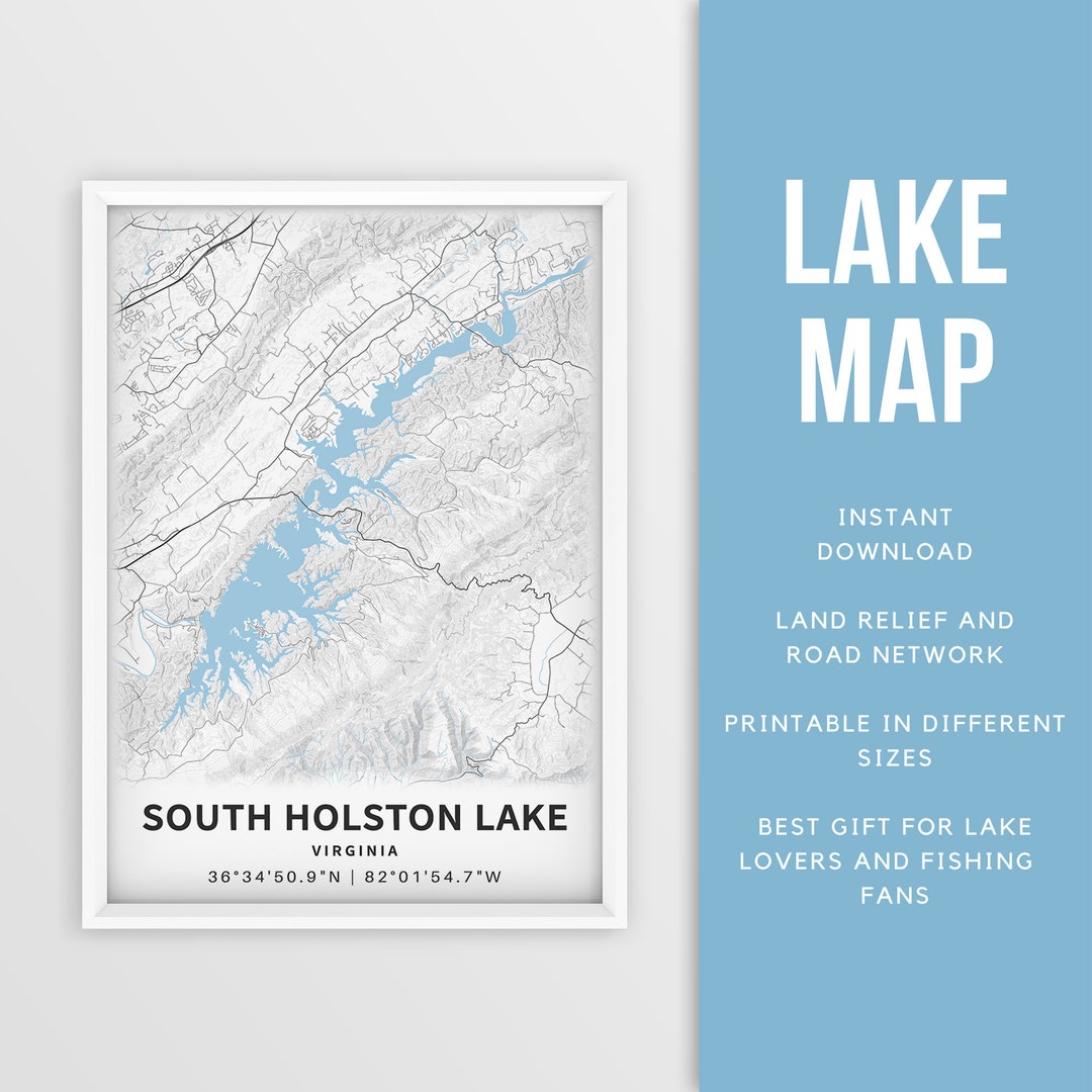Printable Map of South Holston Lake, Virginia - Instant Download \ Lake ...