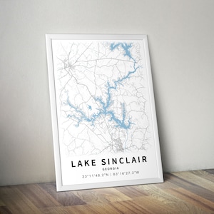 Printable Map of Lake Sinclair, Georgia, US - Instant Download \ Lake ...