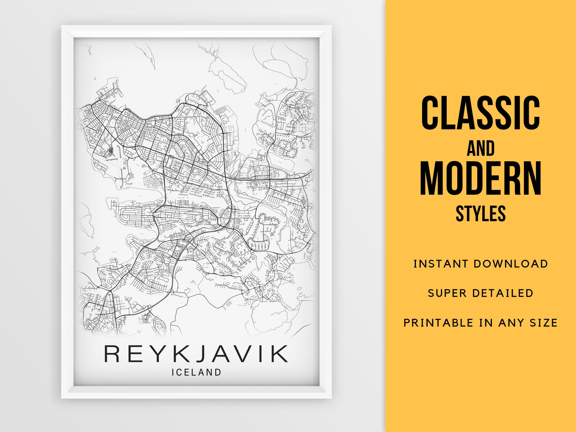 Printable Map of Reykjavik Iceland Instant Download City | Etsy