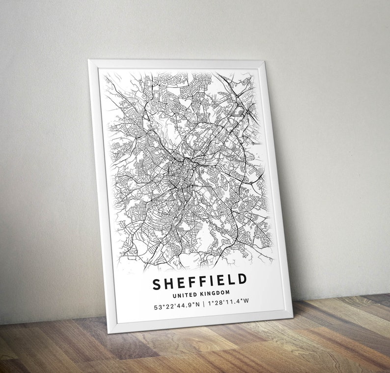 Printable Map of Sheffield, Yorkshire, United Kingdom With Street Names ...