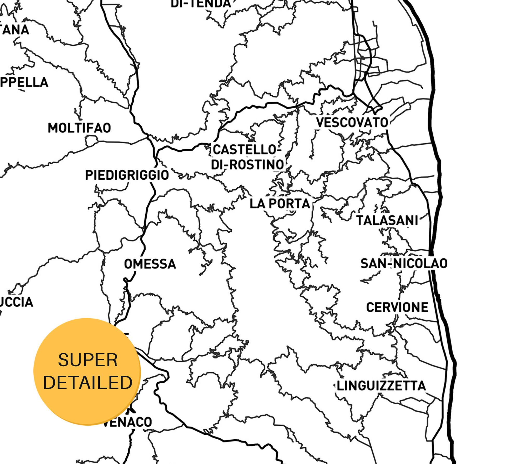 Mapa imprimible de Córcega con nombres de ciudades y carreteras ...