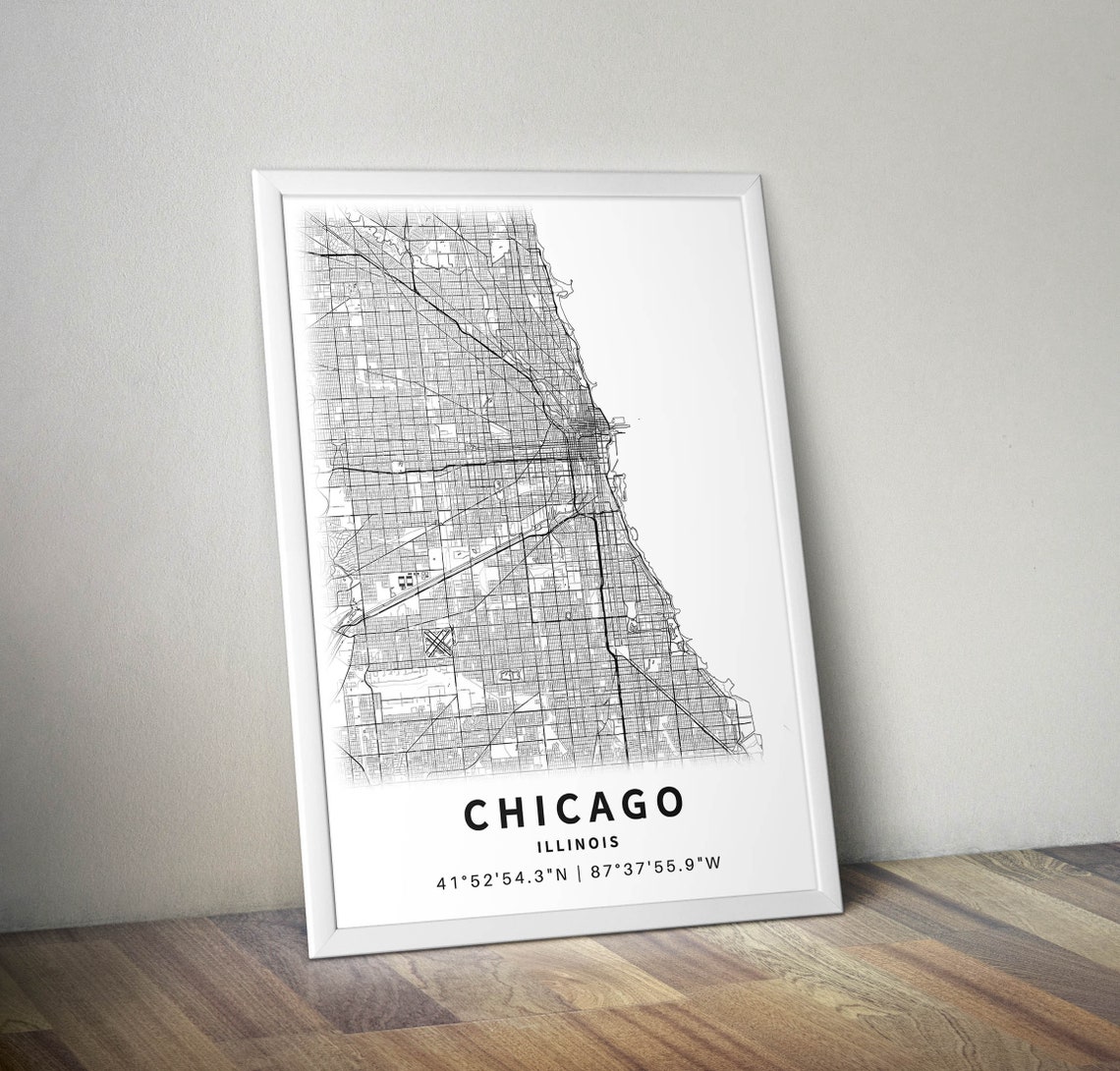 Printable Map of Chicago Illinois USA With Street Names | Etsy