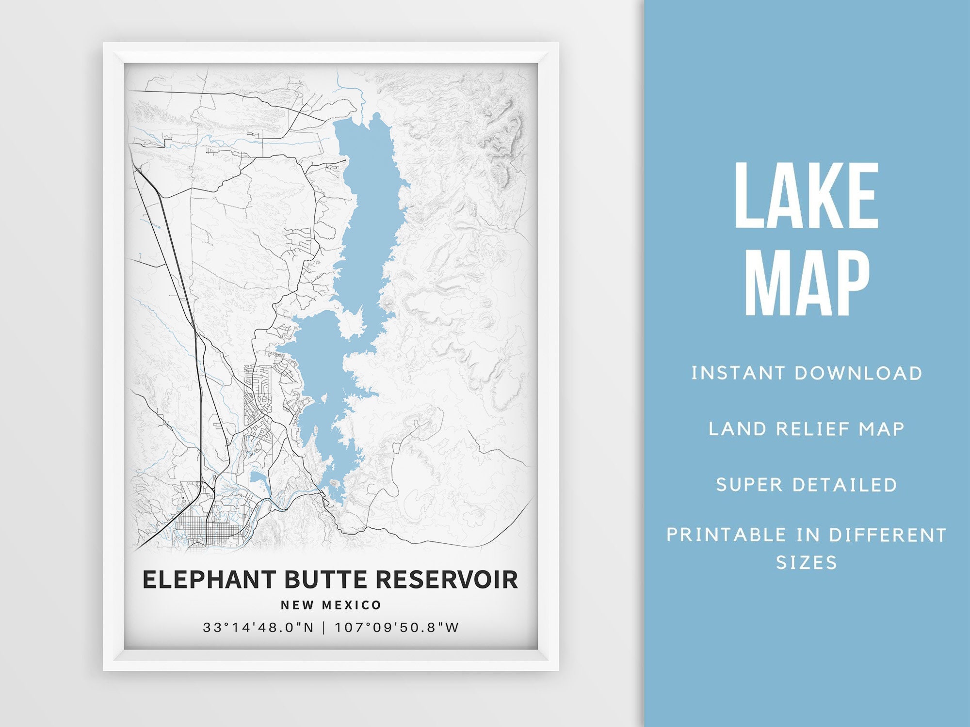 Printable Map of Elephant Butte Reservoir New Mexico United - Etsy