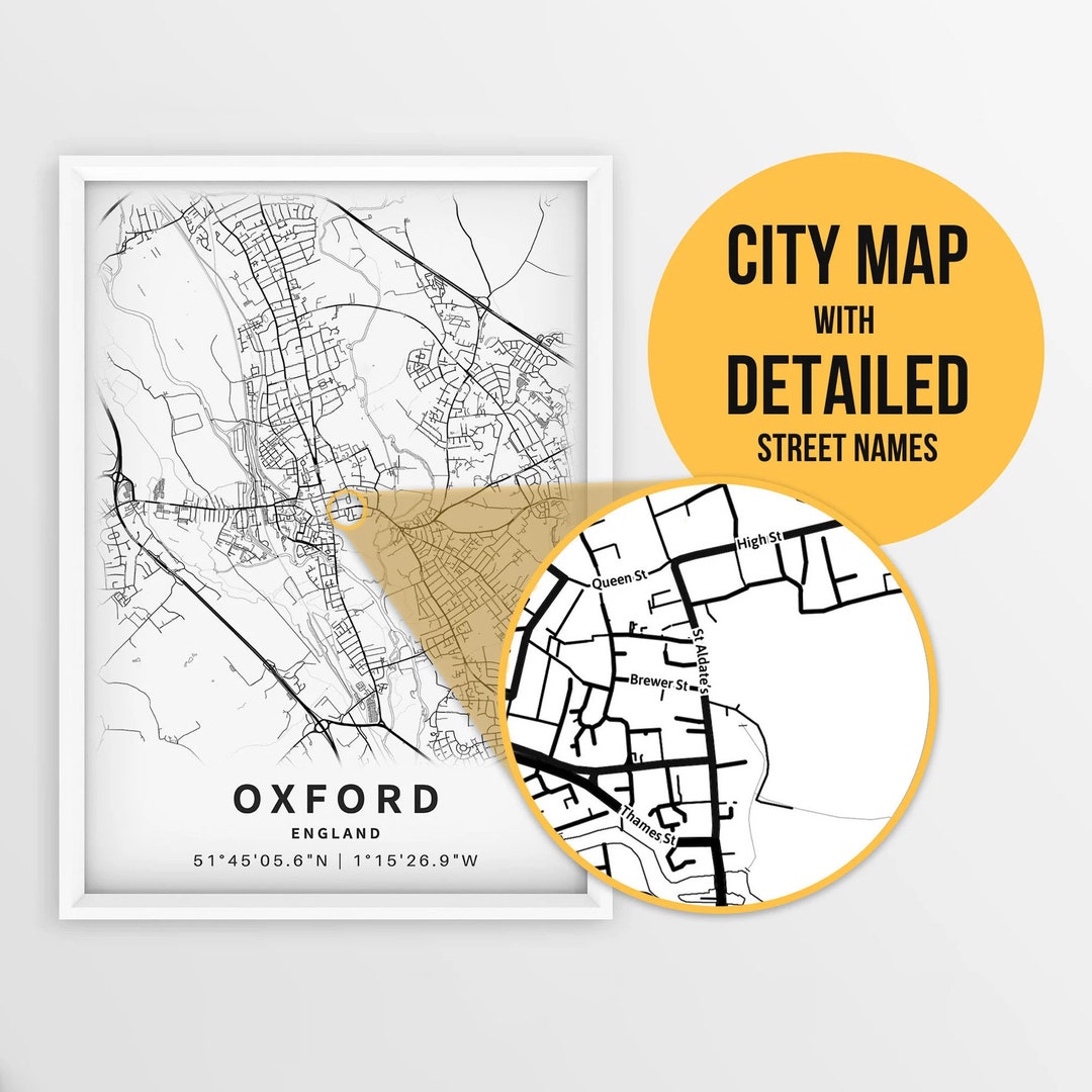 Printable Map of Oxford, England, United Kingdom With Street Names ...