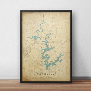 Vintage Style Map of Lake Norfork, Arkansas, USA With City Names ...