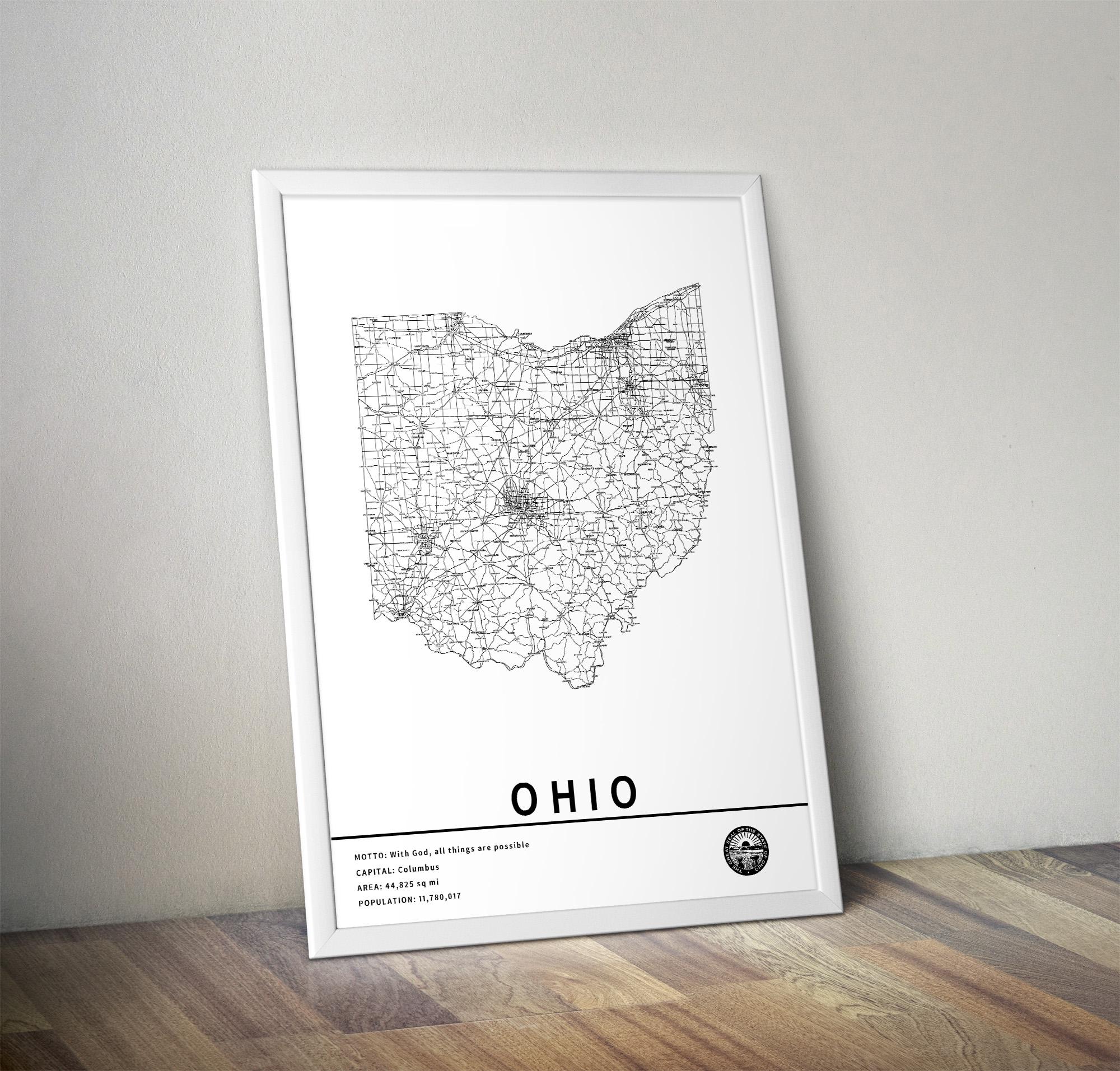 Ohio Map Poster, Printable USA Road Map With City Names (instant ...