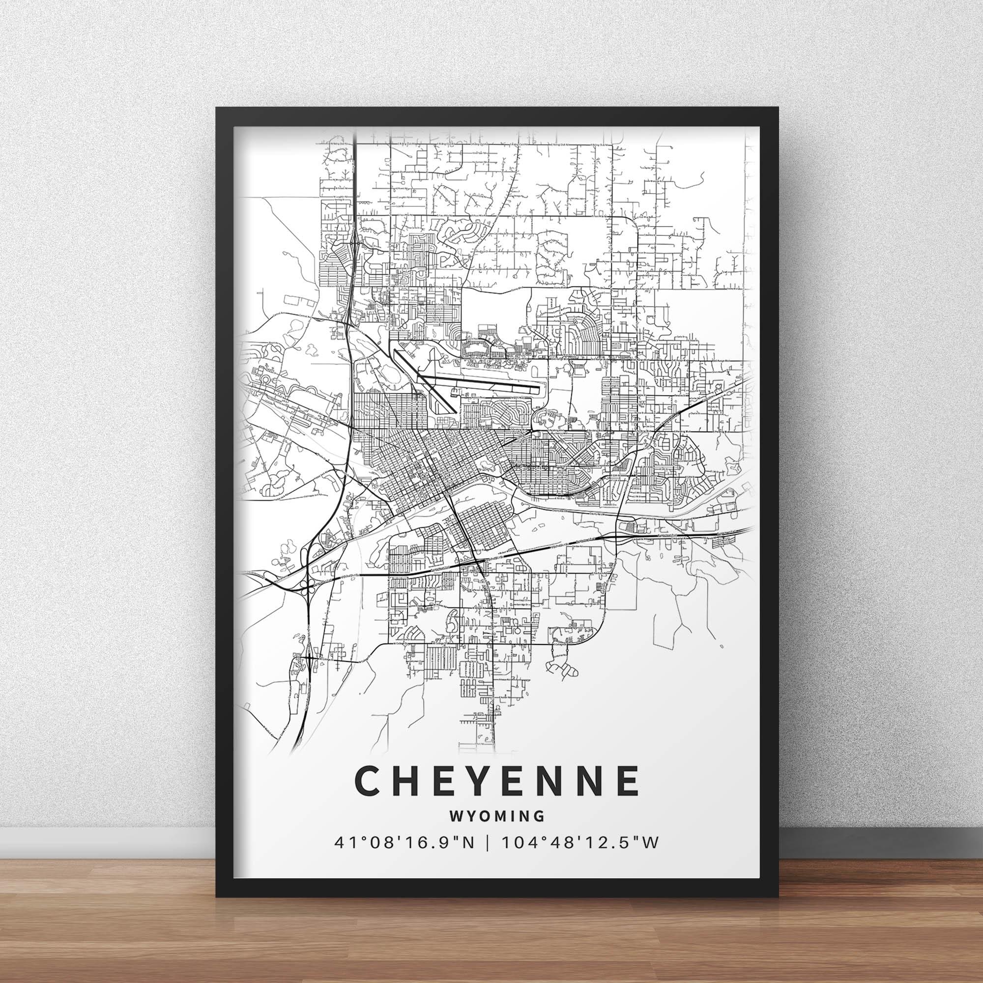 Cheyenne Wyoming Map With Street Names, Printable Cheyenne City Poster ...