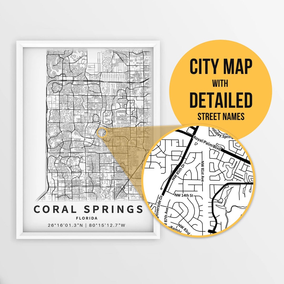 Printable Map of Coral Springs, Florida, USA With Street Names ...