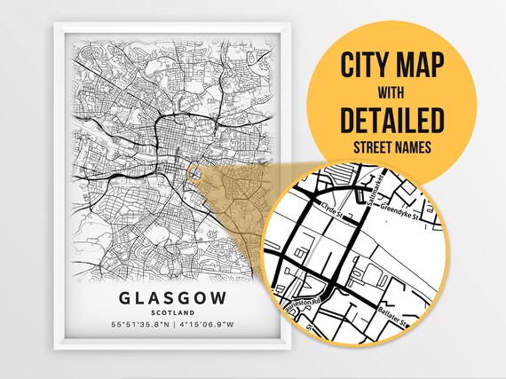 Printable Map of Glasgow Scotland United Kingdom UK With | Etsy