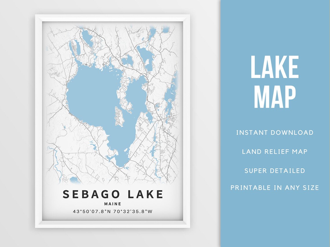 Printable Map of Sebago Lake Maine United States Instant | Etsy