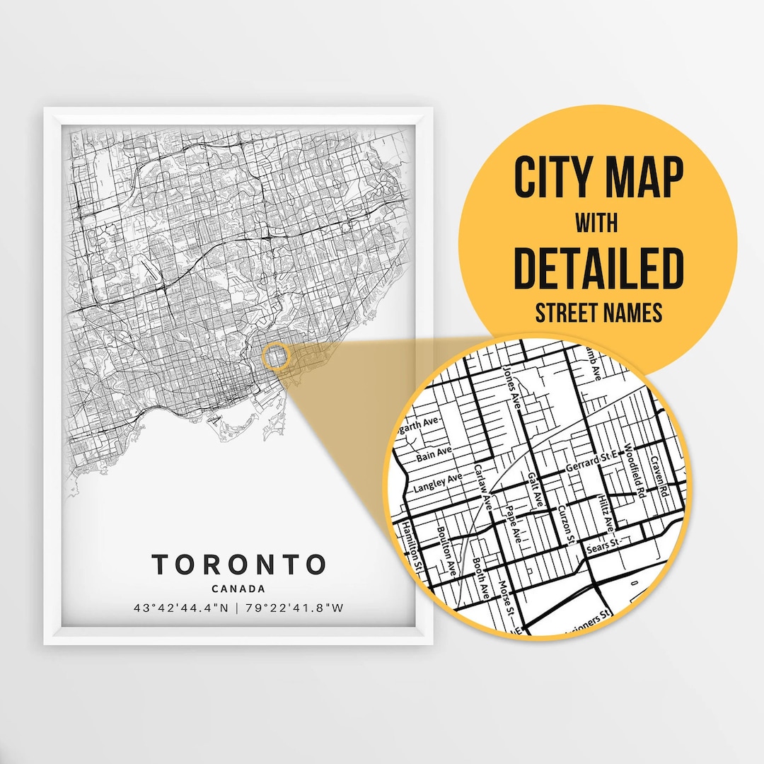 Printable Map of Toronto, Ontario, Canada With Street Names Instant ...