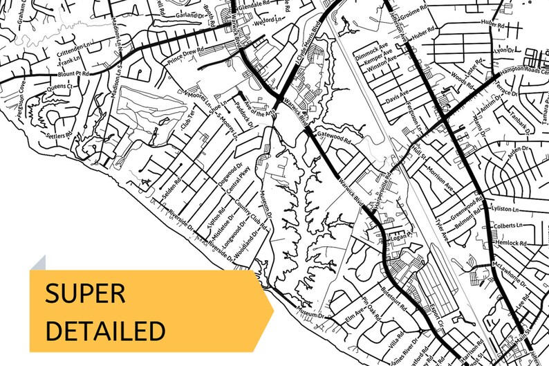 Printable Map of Newport News, Virginia, USA With Street Names ...