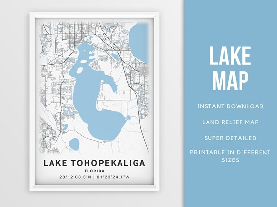 Printable Map of Lake Tohopekaliga Florida United States | Etsy