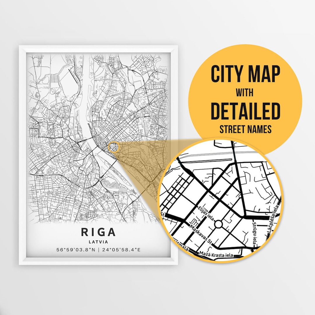 Printable Map of Riga, Latvia With Street Names - Instant Download ...