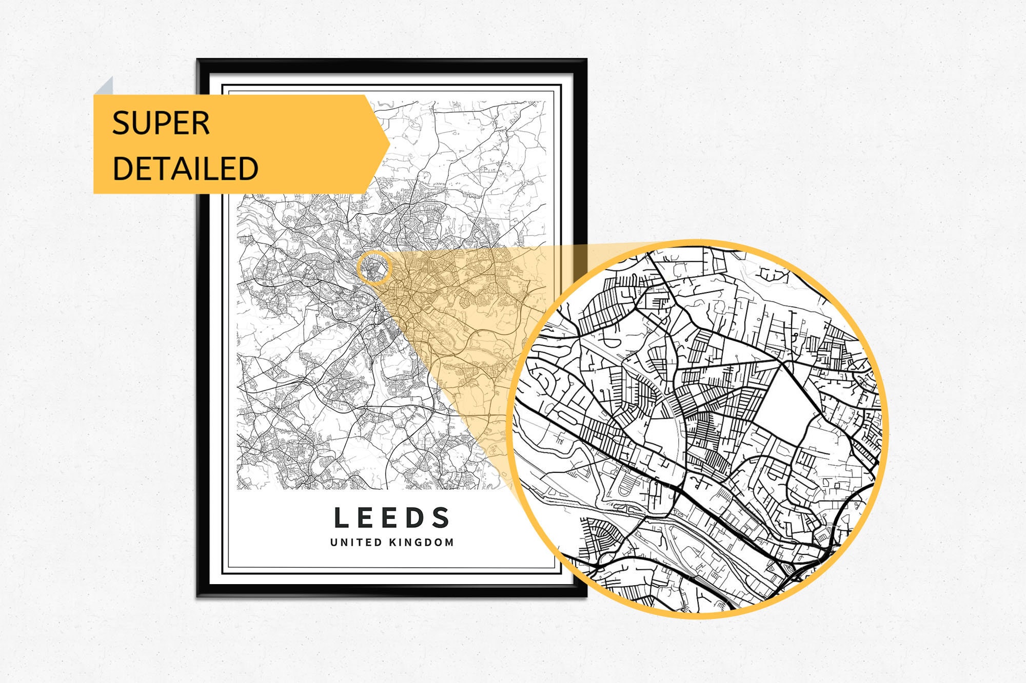 Mapa imprimible de Leeds Inglaterra Reino Unido Descarga - Etsy México