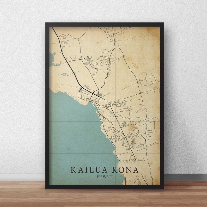 Printable Vintage Style Map Kailua-kona HI Big Island Hawaii - Etsy UK