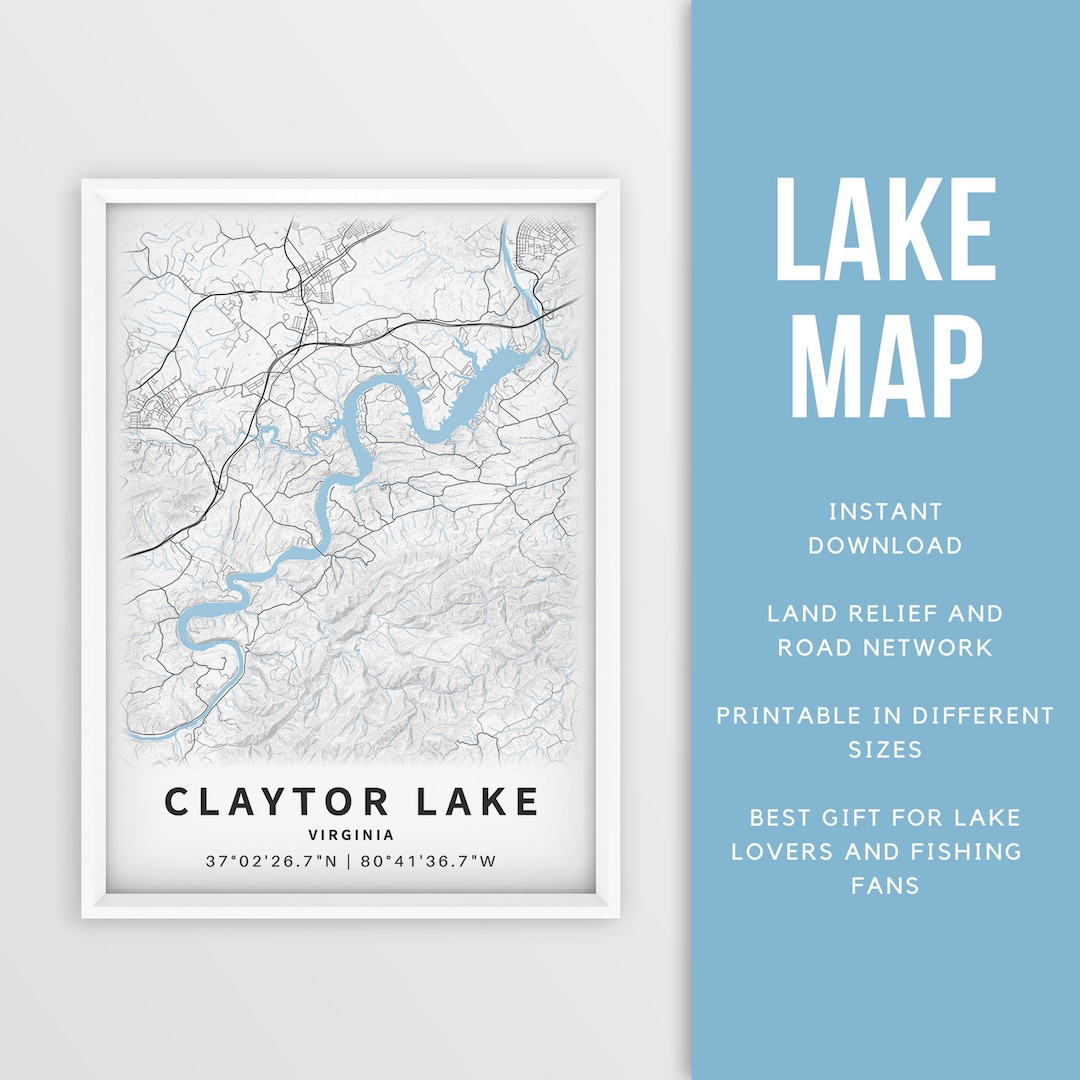 Printable Map of Claytor Lake, Virginia, US - Instant Download \ Lake ...
