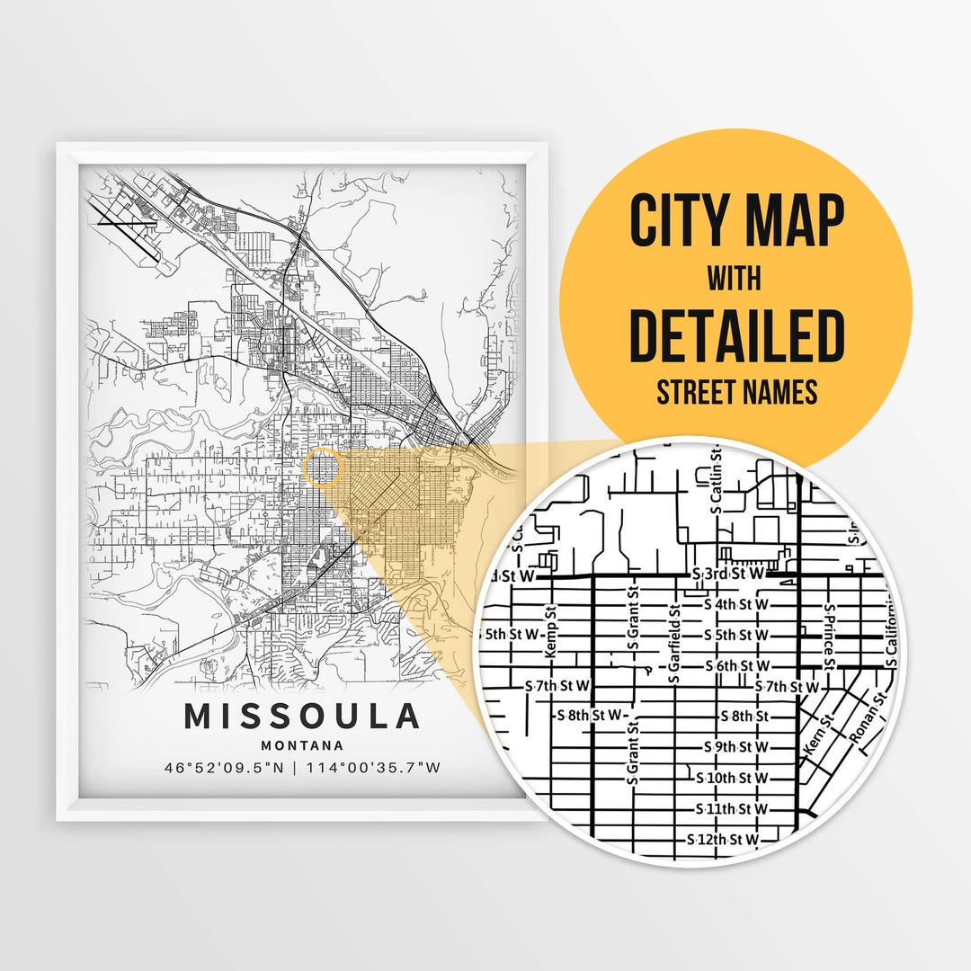 Printable Map of Missoula, Montana, USA With Street Names - Instant ...