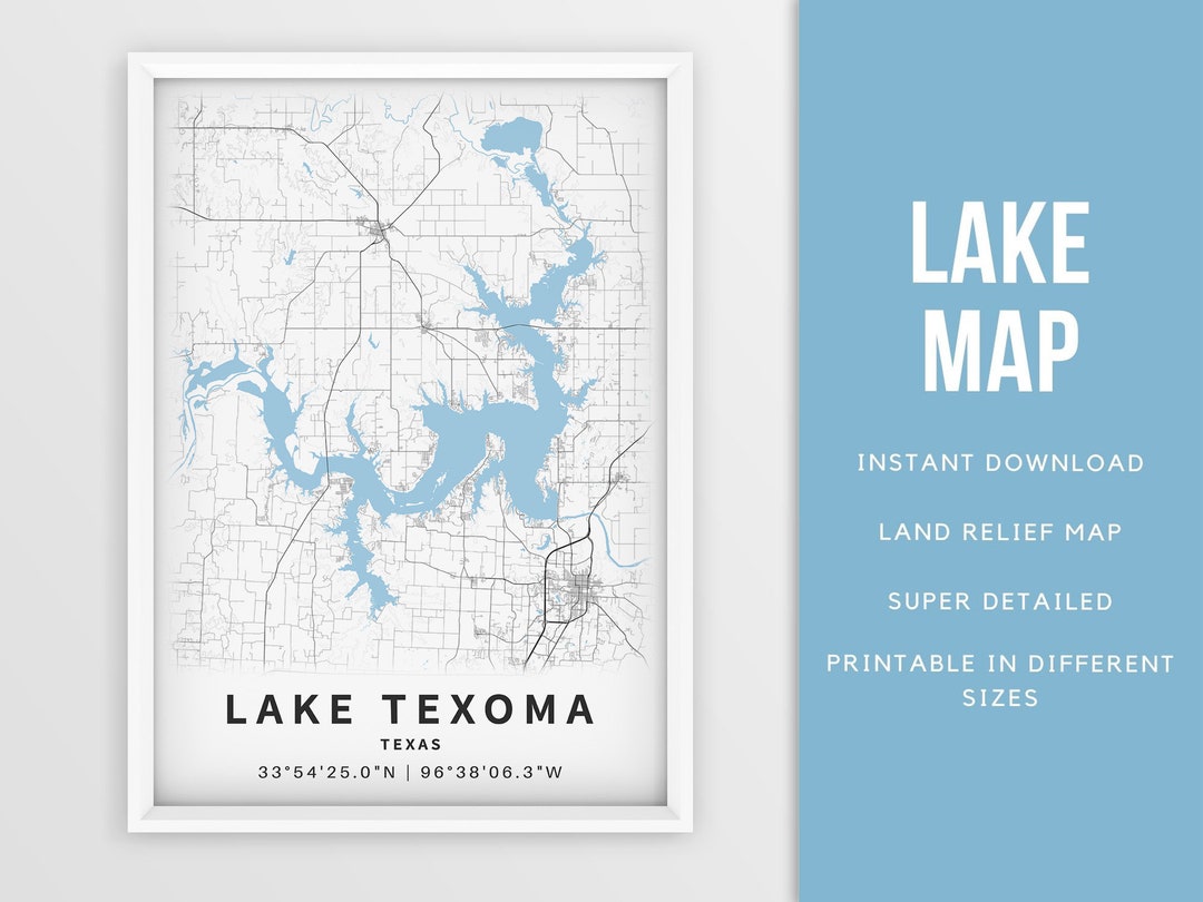 Printable Map of Lake Texoma Oklahoma Texas United States - Etsy