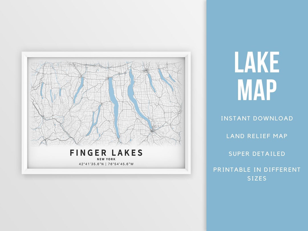 Printable Map of Finger Lakes New York United States - Etsy