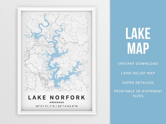 Printable Map of Norfork Lake Arkansas United States | Etsy