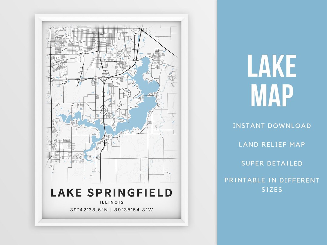 Printable Map of Lake Springfield Illinois United States - Etsy