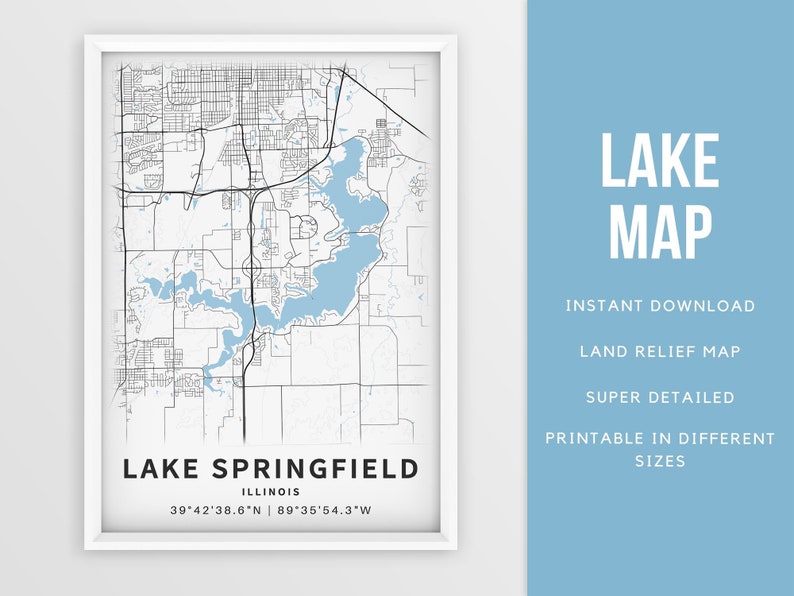 Printable Map of Lake Springfield Illinois United States - Etsy