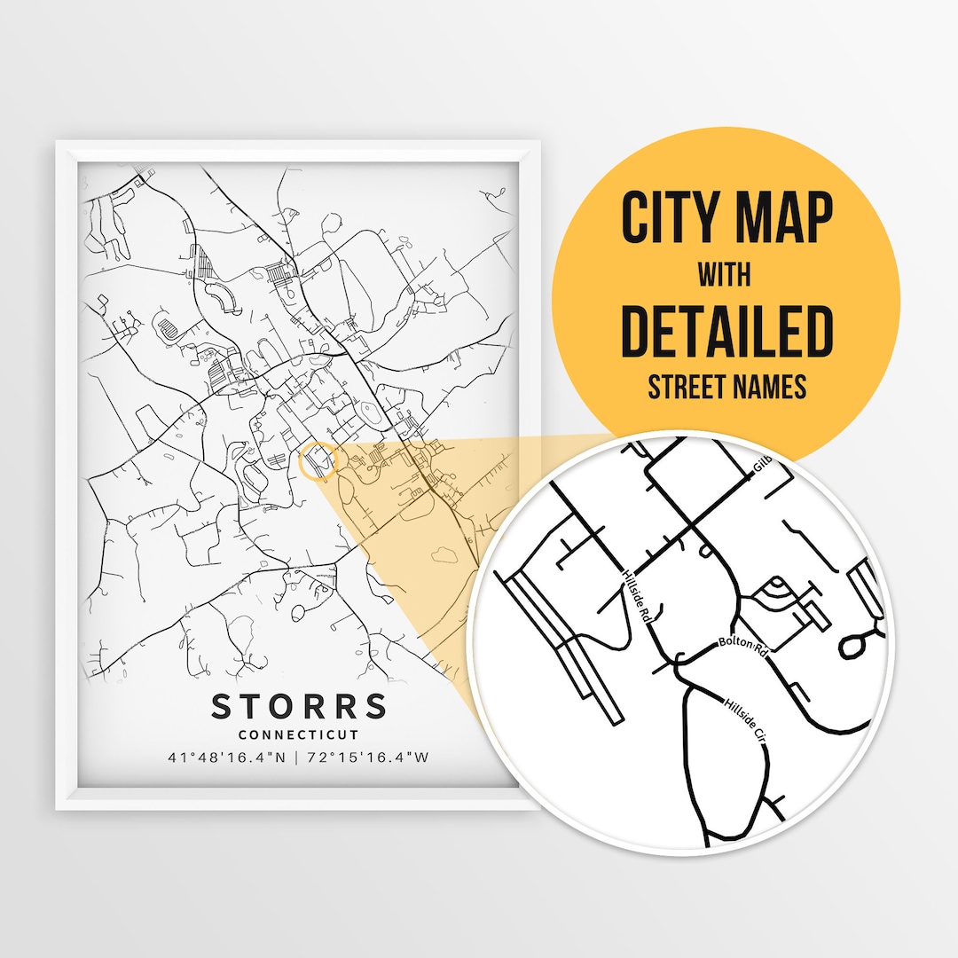 Printable Map of Storrs, Connecticut, USA With Street Names - Instant ...