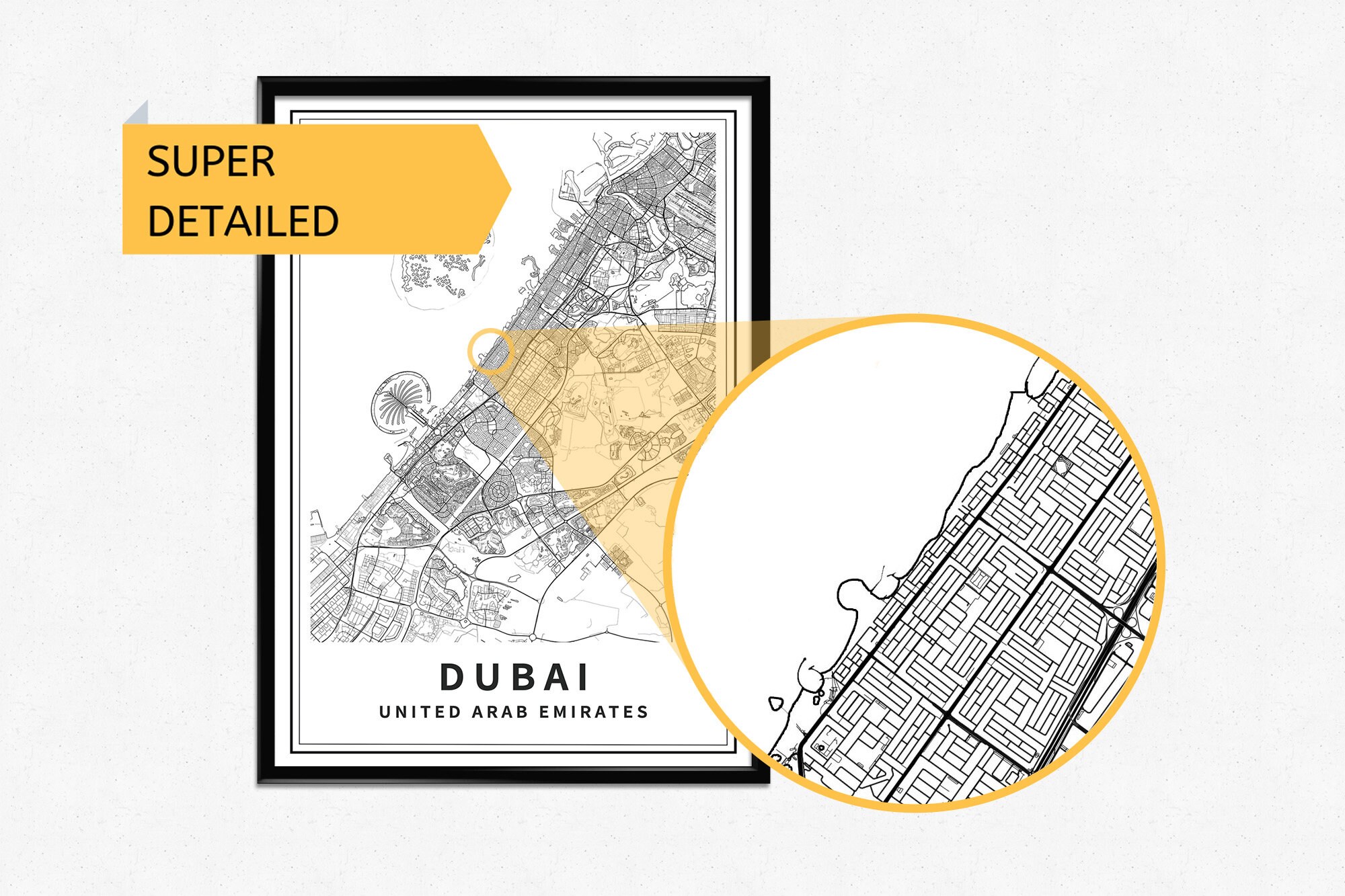 Dubai UAE Map Print United Arab Emirates City Map Instant | Etsy