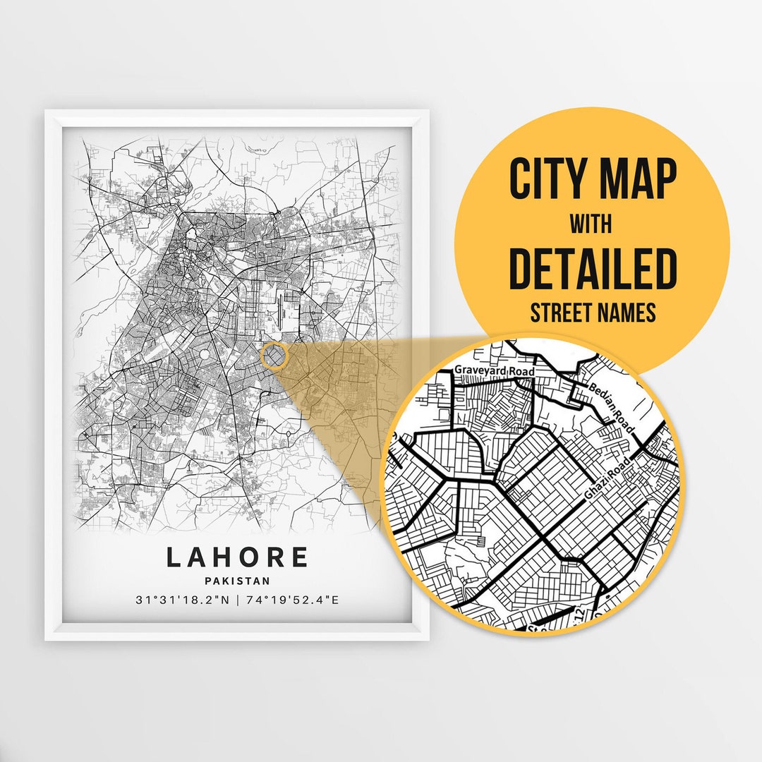 Printable Map of Lahore, Pakistan With Street Names - Instant Download ...
