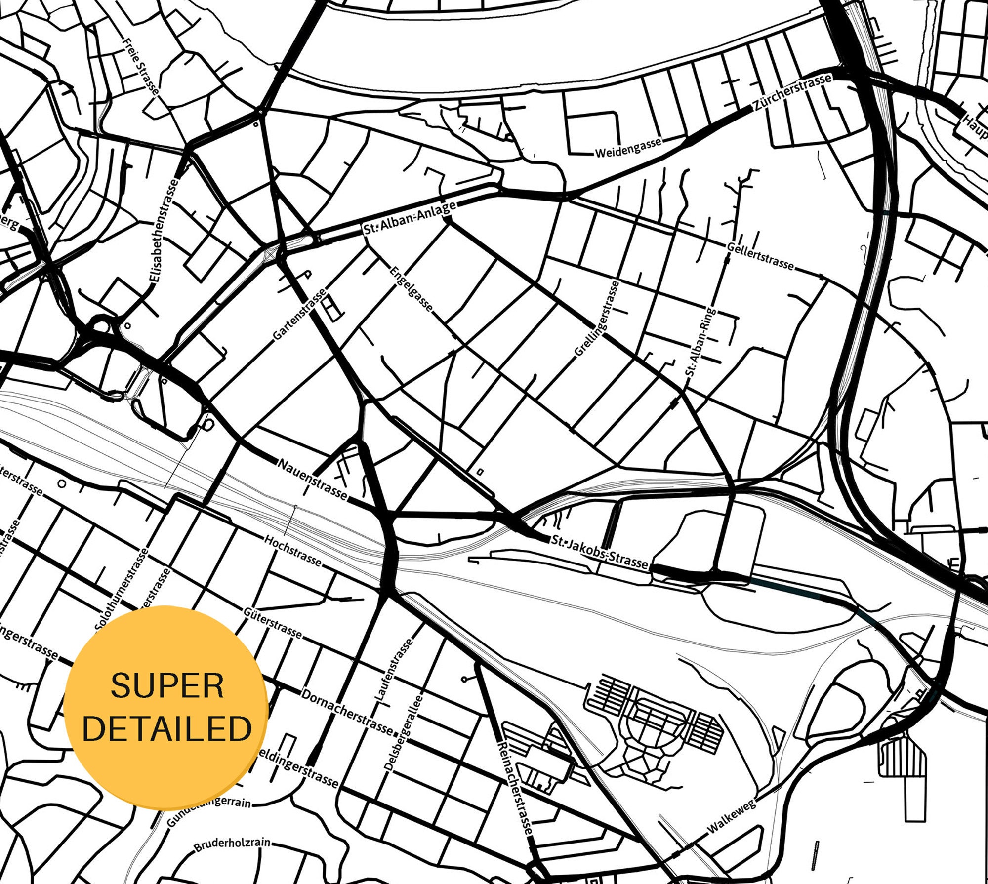 Printable Map of Basel, Switzerland With Street Names - Instant ...