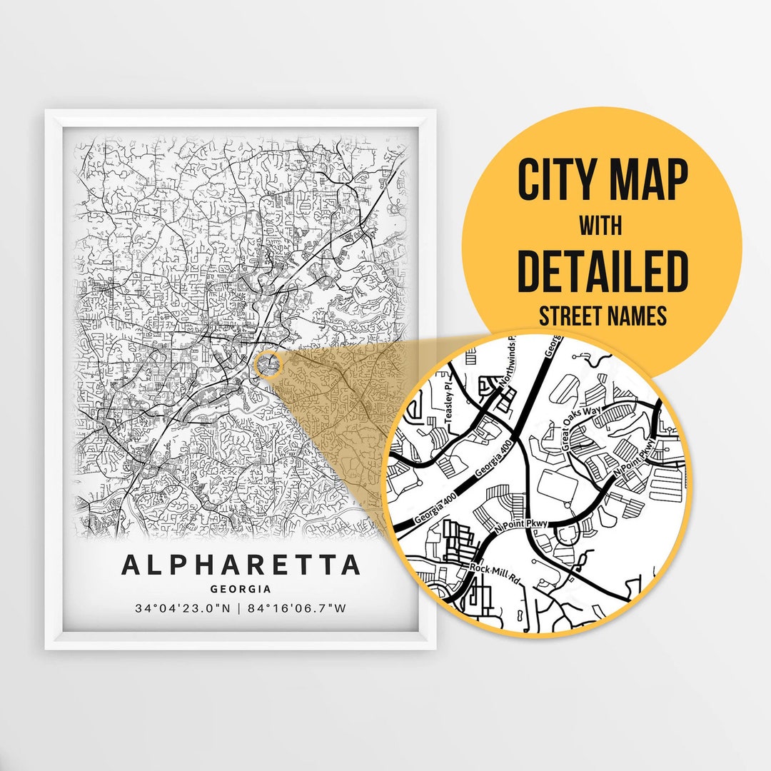 Printable Map of Alpharetta, Georgia, USA With Street Names - Instant ...