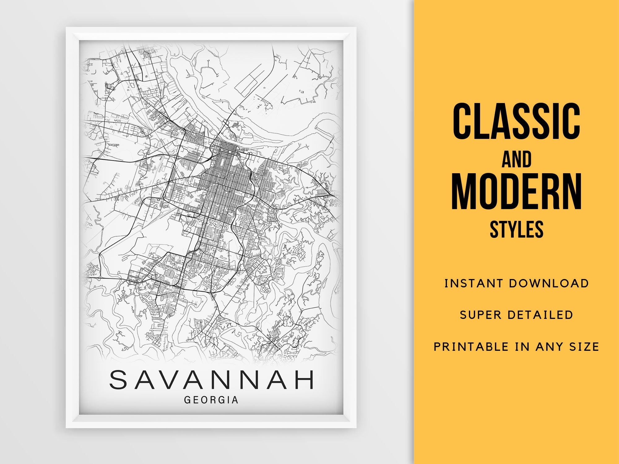 Printable Map of Savannah Georgia USA Instant Download | Etsy