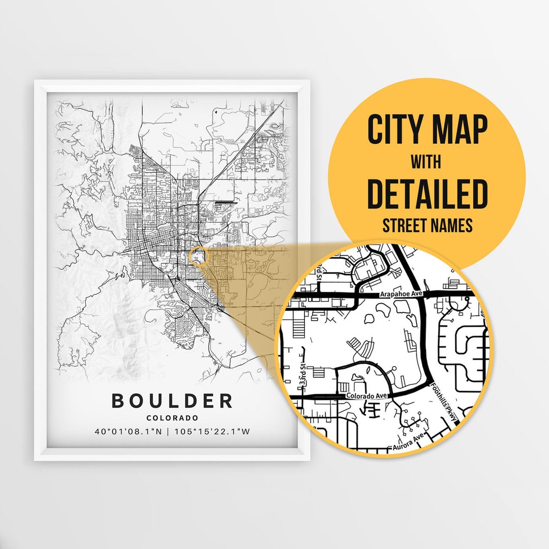 Printable Map of Boulder, Colorado, USA With Street Names - Instant ...