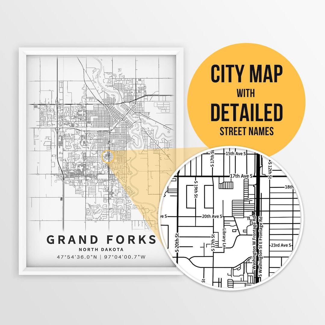 Printable Map of Grand Forks, North Dakota, USA With Street Names ...