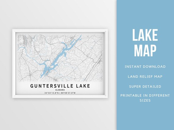 Printable Map of Guntersville Lake Alabama United States - Etsy