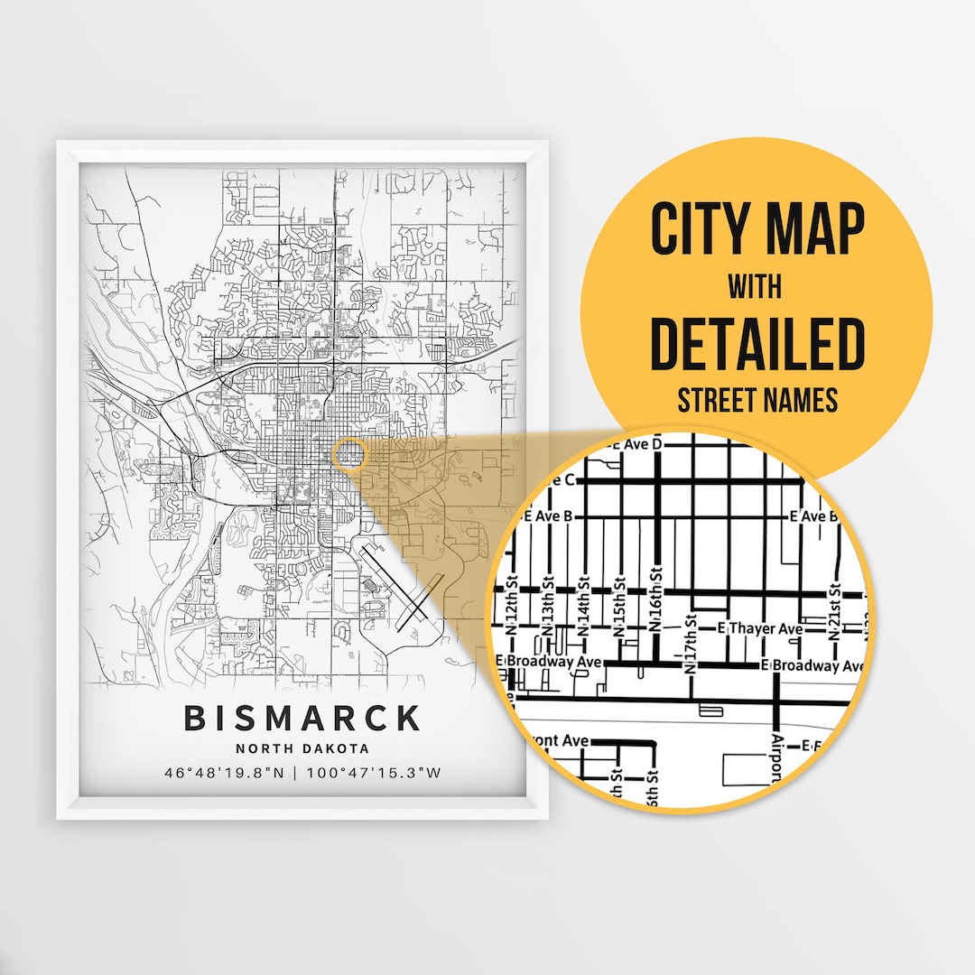 Printable Map of Bismarck, North Dakota, USA With Street Names ...
