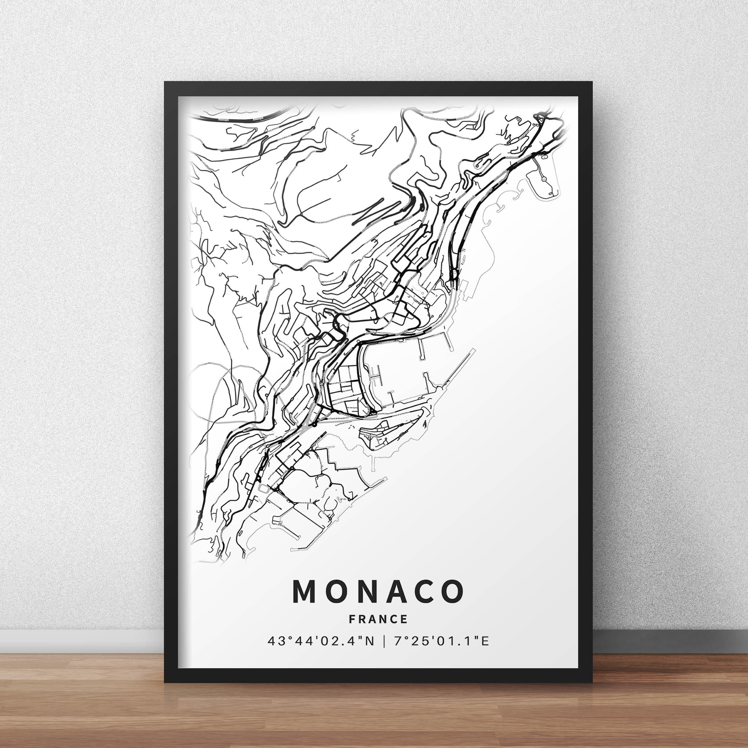 Printable Map of Monaco, France With Street Names - Instant Download ...