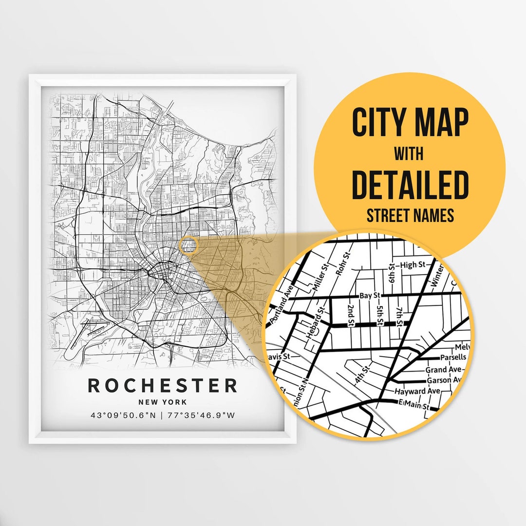 Printable Map of Rochester, New York, USA With Street Names - Instant ...