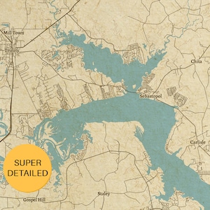 Vintage Style Map of Lake Livingston, Texas, USA With City Names ...